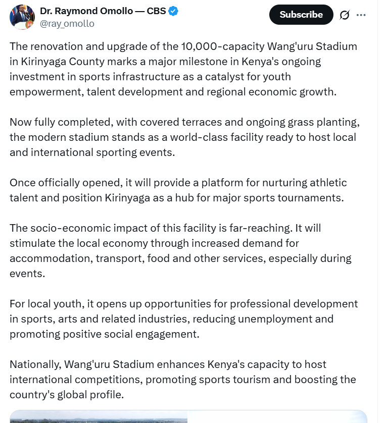 Wang’uru Stadium upgrade complete, set to boost sports - People Daily