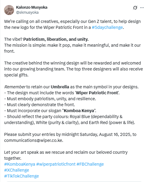 Kalonzo launches 5-day challenge for Wiper logo redesign - People Daily