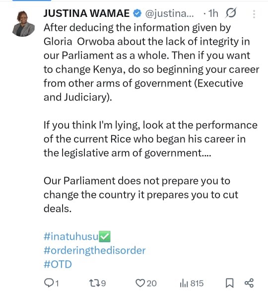 Justina Wamae: Parliament grooms leaders to cut deals, not fix Kenya ...