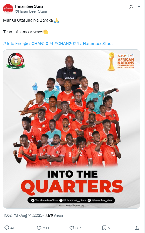 Harambee Stars sail into CHAN 2024 quarters without kicking a ball ...