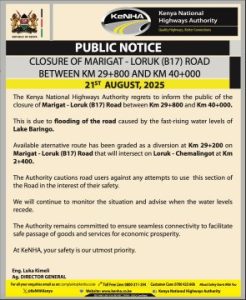 Floods from Lake Baringo keep Marigat-Loruk road closed - People Daily