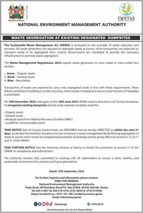 NEMA orders counties to segregate waste at dumpsites - People Daily