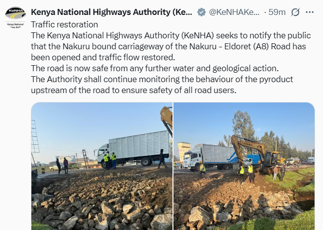 Nakuru–Eldoret highway reopens after safety clearance – KeNHA - People ...