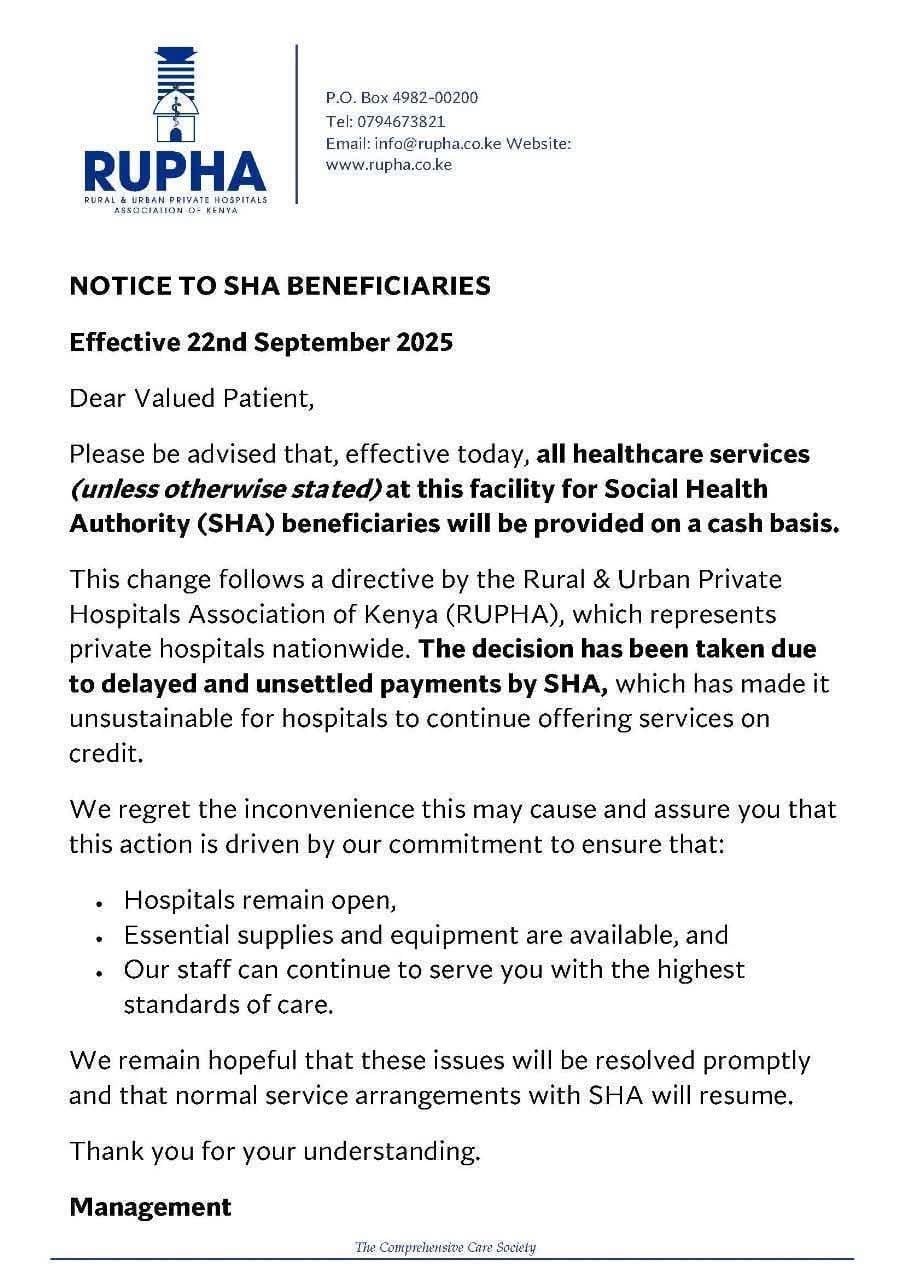 Private hospitals announce immediate suspension of SHA services ...