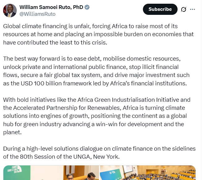 Ruto says Africa suffocating under illicit debt as unfair climate ...