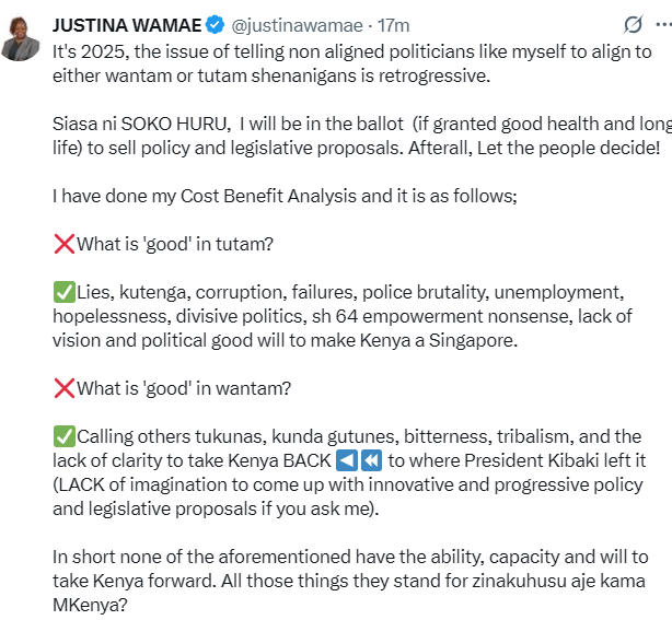 Justina Wamae announces plan to contest in 2027 - People Daily