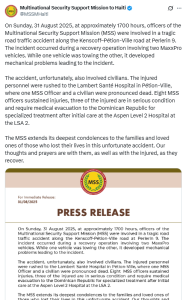 Haiti: MSS officer killed, 8 injured in road crash - People Daily