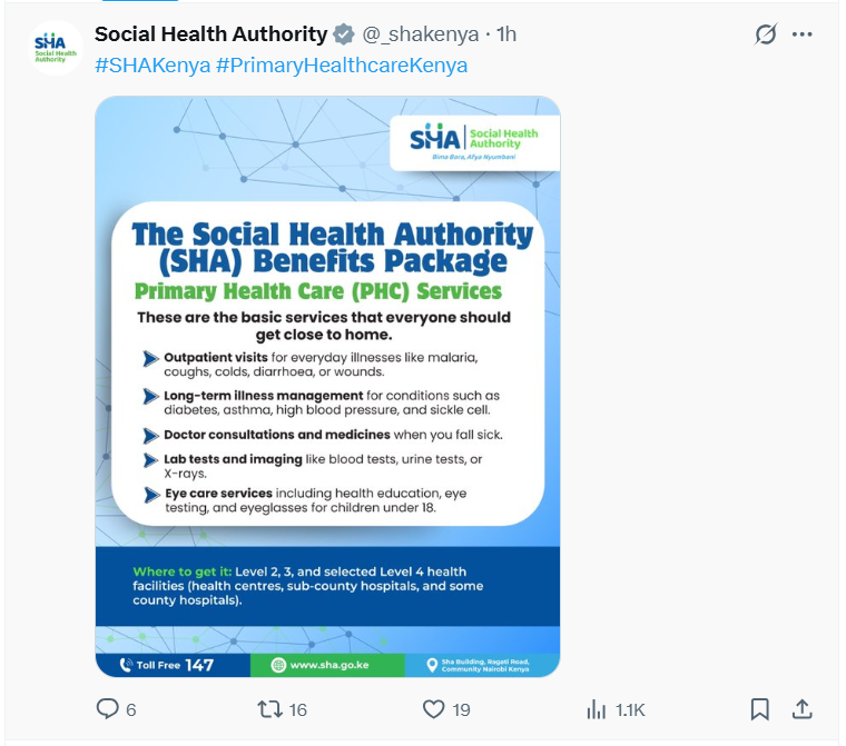 SHA lists new health benefits under primary care package - People Daily