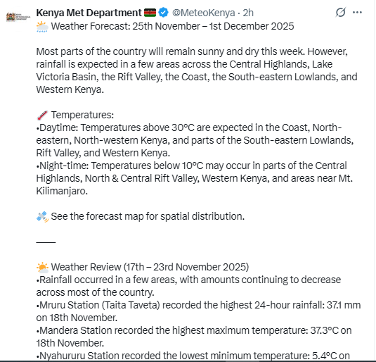 Weatherman warns of intense heat and surprise rains across Kenya this ...