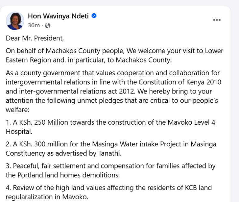 Wavinya Ndeti confronts Ruto over unfulfilled pledges ahead of Machakos ...