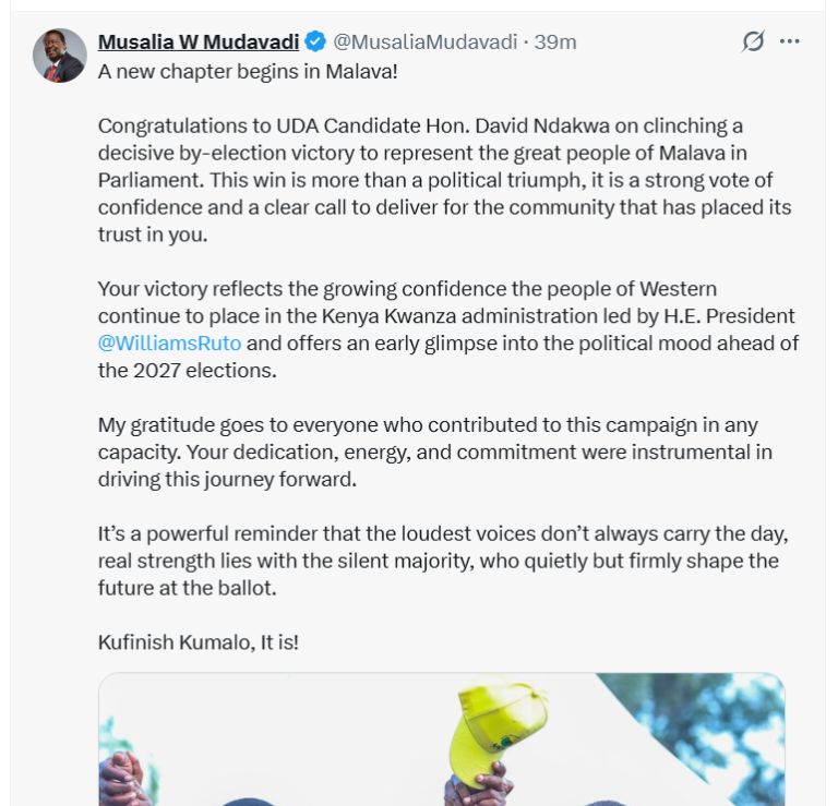 Mudavadi: Ndakwa’s Malava win reflects rising confidence in Kenya ...