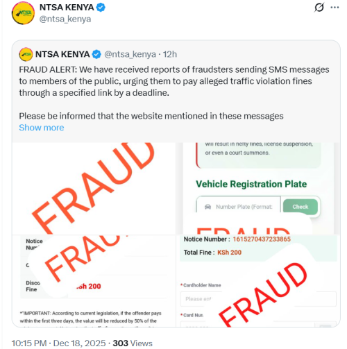 NTSA issues fraud alert over fake traffic fines SMS - People Daily