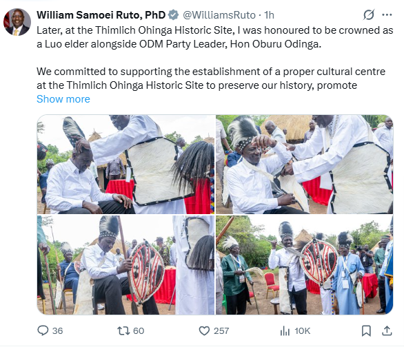 Ruto crowned Luo elder at Thmlich Ohinga in Migori - People Daily