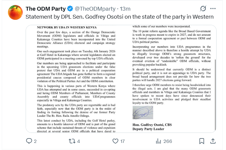 ODM accuses UDA of hostile takeover of grassroots network in Western ...