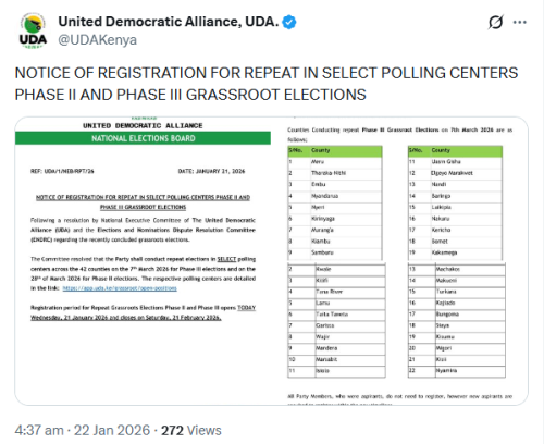 UDA announces repeat grassroots elections after poll disputes - People ...