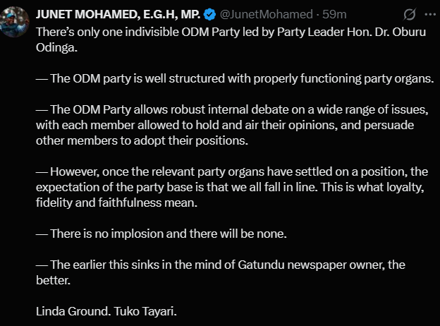 Junet Mohamed insists ODM is united under Oburu Odinga - People Daily