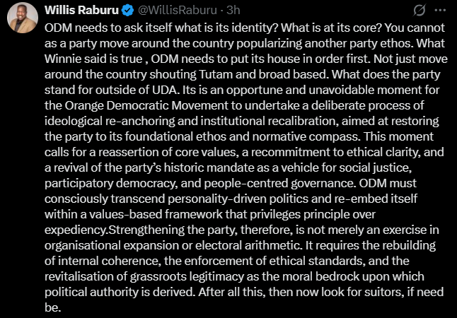 Willis Raburu tells ODM to fix its identity before borrowing UDA’s ...