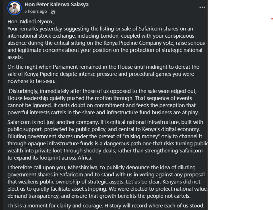 Salasya slams Ndindi Nyoro over his remarks on Safaricom shares ...