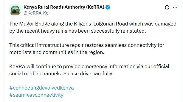 KeRRA issues update on Mogor bridge collapse in Narok county - People Daily