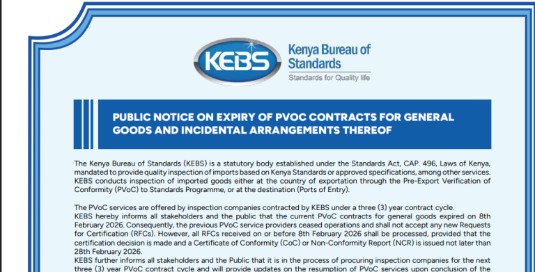 KEBS releases new import rules following expiry of inspection contracts ...