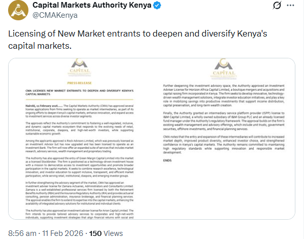 CMA approves new market intermediaries to boost Kenya’s capital markets ...