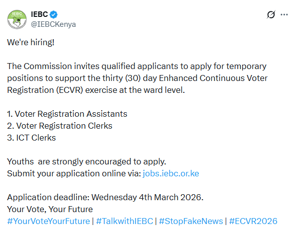 IEBC announces temporary jobs for voter registration drive - People Daily