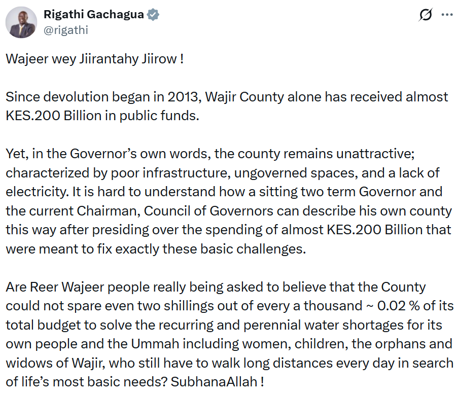 Gachagua blasts Wajir Governor Ahmed Abdullahi over admission of the ...