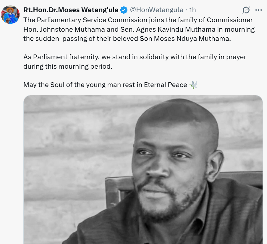 Parliament condoles with Muthama’s family over death of their son ...