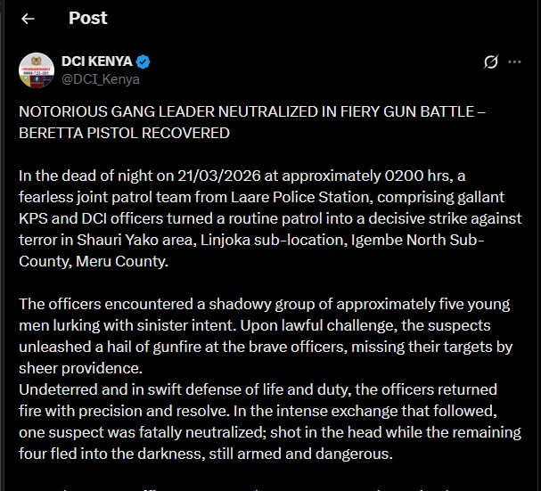 One shot dead, 4 escape following a gunfire exchange with DCI officers ...
