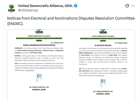 UDA issues dispute notice following chaotic Emurua Dikirr primaries ...