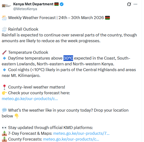Rain to continue but ease by weekend, Kenya Met says - People Daily