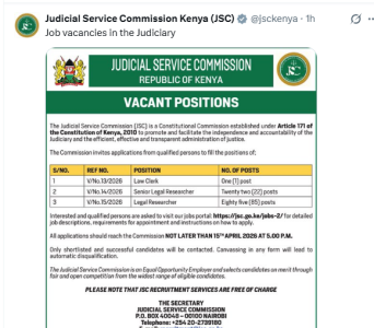 JSC announces 108 job vacancies for legal researchers and clerks ...