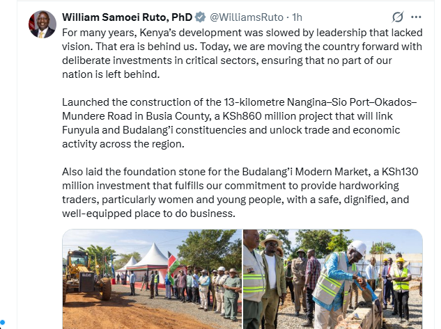 Ruto launches Ksh860M Busia road, Ksh130M Budalang’i market projects ...