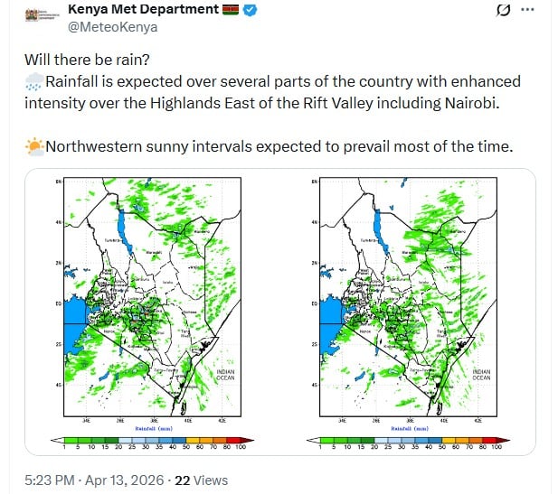 Kenya Met warns of high-intensity rainfall in 3 regions, including ...