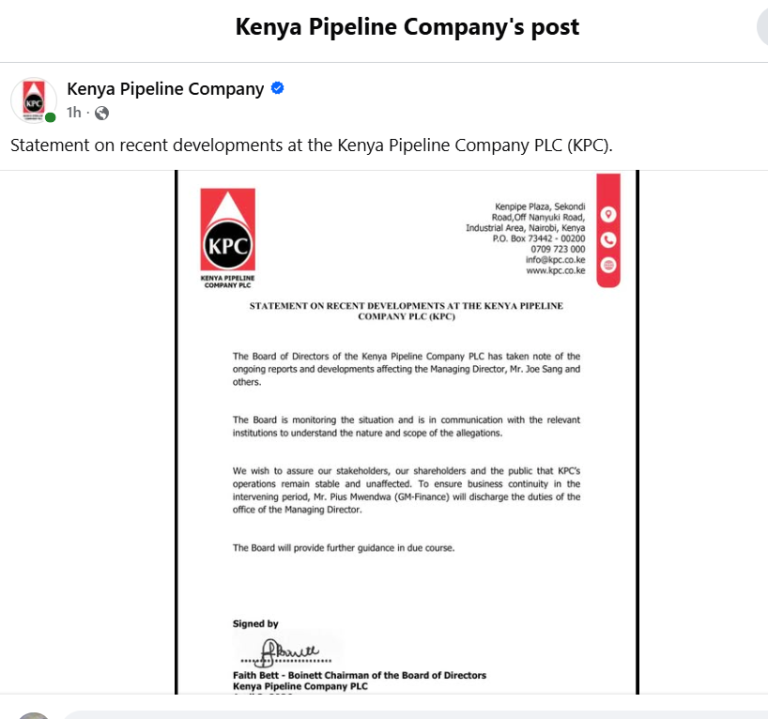 Kenya Pipeline appoints acting managing director amid probe involving ...
