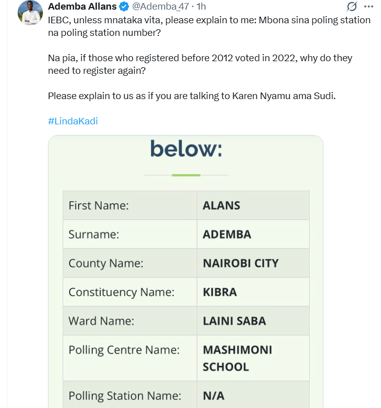 Ademba raises concerns over ‘N/A’ polling station details on IEBC ...