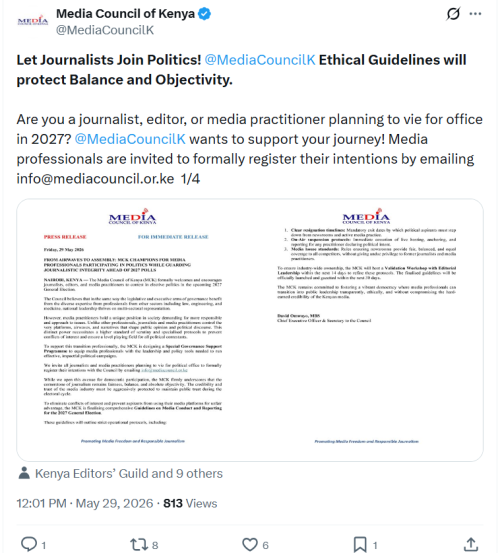 MCK sets transition framework for journalists joining politics ahead of ...