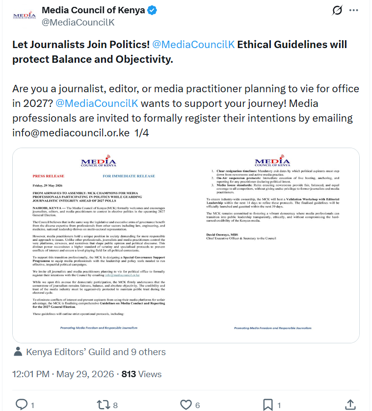 MCK sets transition framework for journalists joining politics ahead of ...