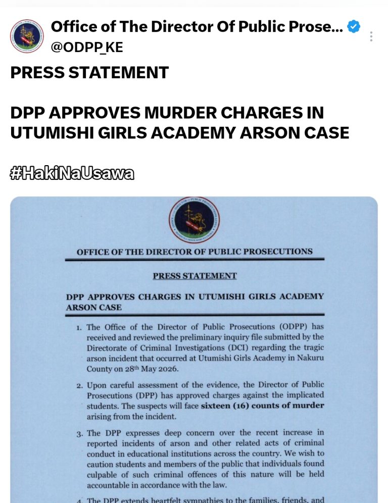 DPP approves murder charges against Utumishi girls over fire incident ...