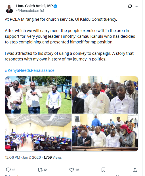 Caleb Amisi camps in Ol Kalou to campaign for People’s Renaissance ...