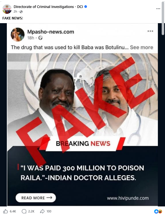 DCI dismisses reports of Indian doctor receiving Ksh300M to poison ...