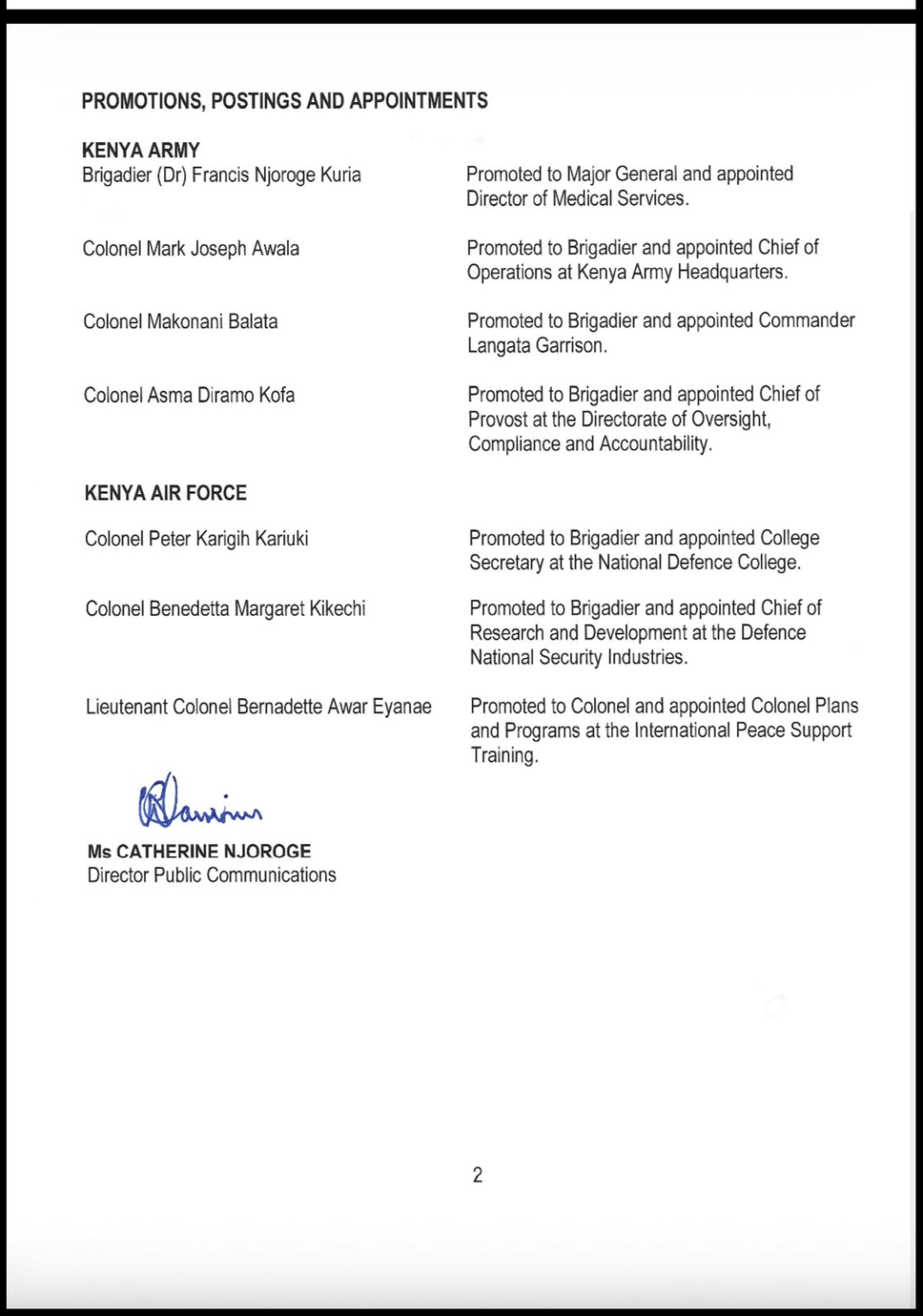KDF leadership changes announced as Ruto promotes senior officers ...